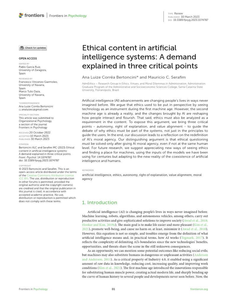 2023 Ethical content in artificial intelligence systems - A demand explained in three critical ...