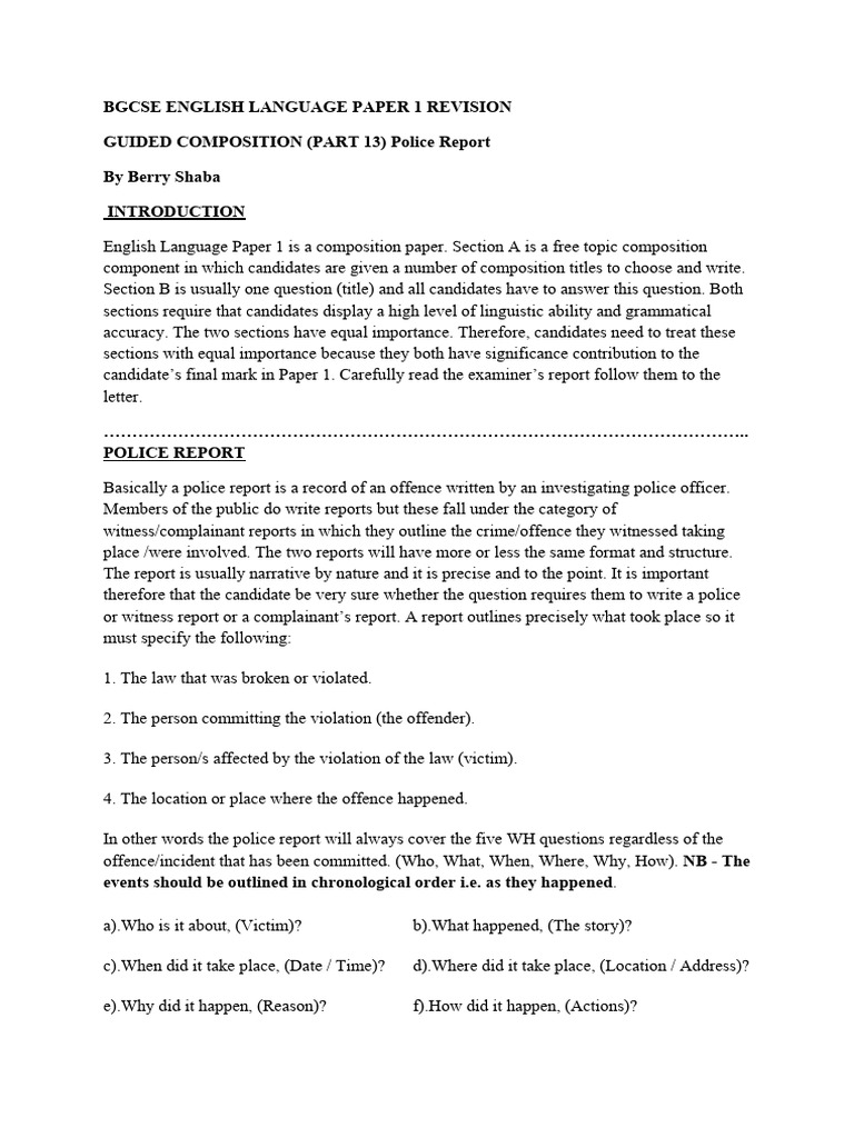 Bgcse English Language Paper 1 Revision-1-1 | PDF | Crimes | Crime ...