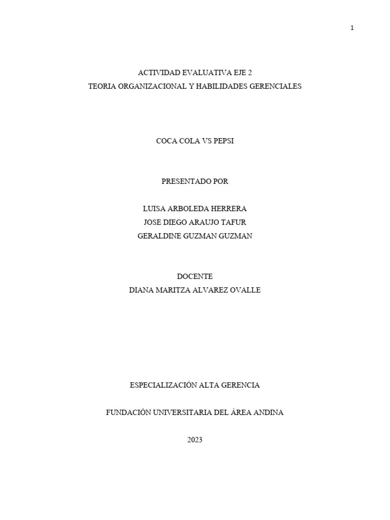 Taller Eje 2 Teoria Organizacional y Habilidades Gerenciales OK | PDF | Coca Cola | Liderazgo