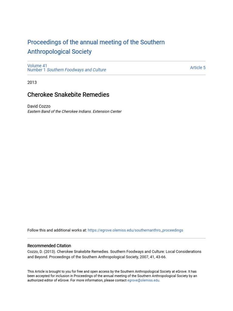 Cherokee Snakebite Remedies | PDF | Rattlesnake | Snake