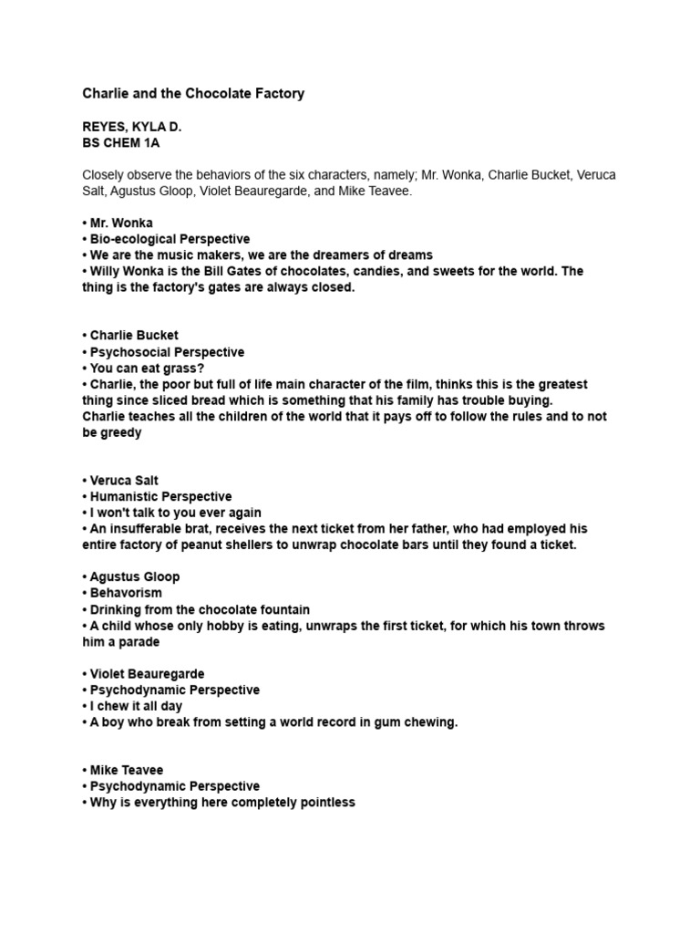 Charlie Chocolate Factory Pdf