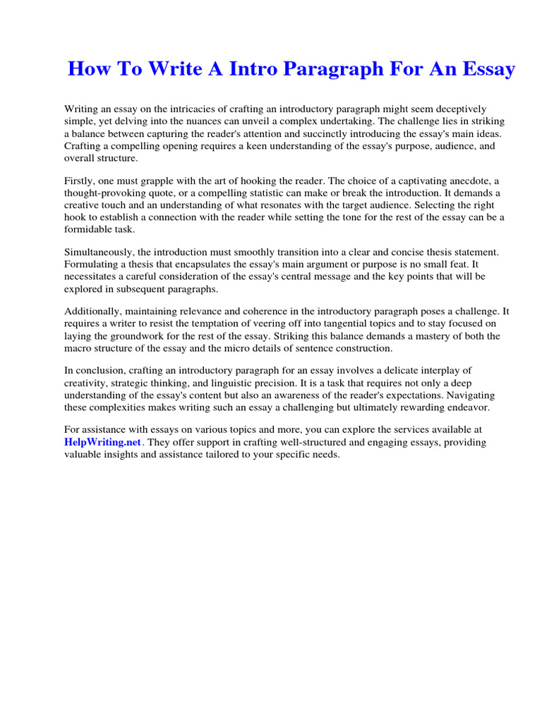 How To Write A Intro Paragraph For An Essay | PDF