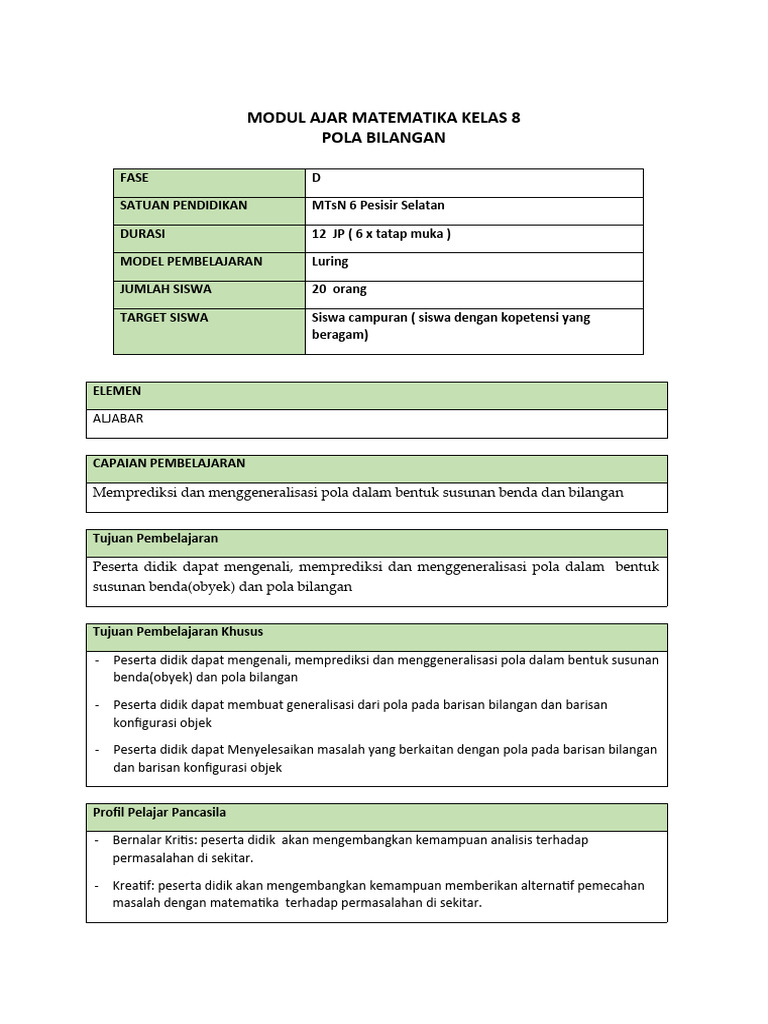 8.modul Pola Bilangan Fix | PDF