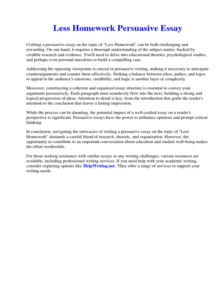 Less Homework Persuasive Essay | PDF | Essays | Horses