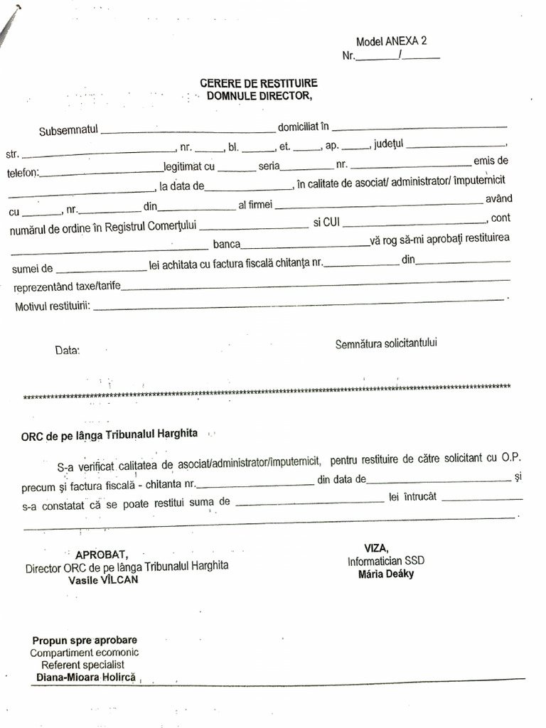 Cerere Restituire Onrc | PDF