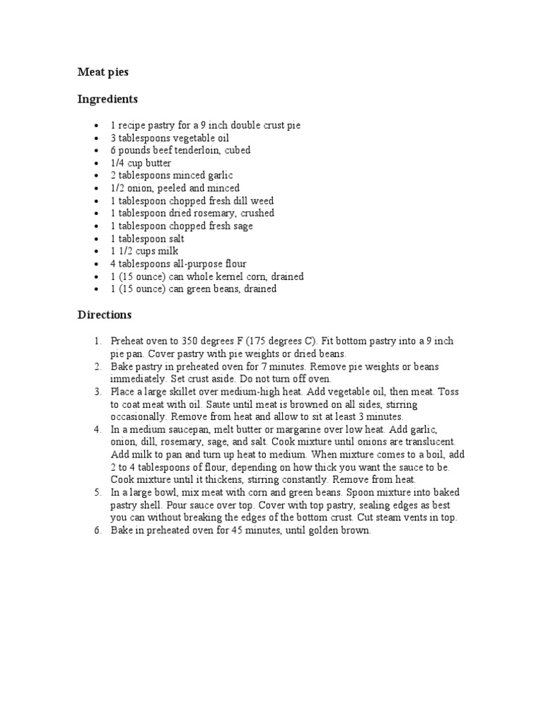 Australian Meat Pie Recipe | PDF | Cooking, Food & Wine | Wellness
