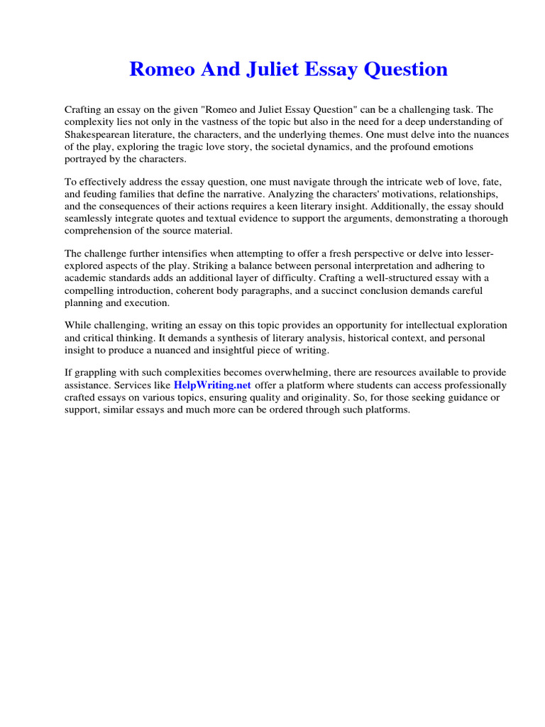 Romeo and Juliet Essay Question | PDF