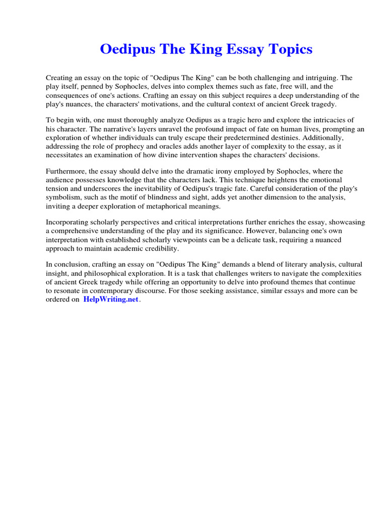 Oedipus The King Essay Topics | PDF | H 1 B Visa | Tragedy
