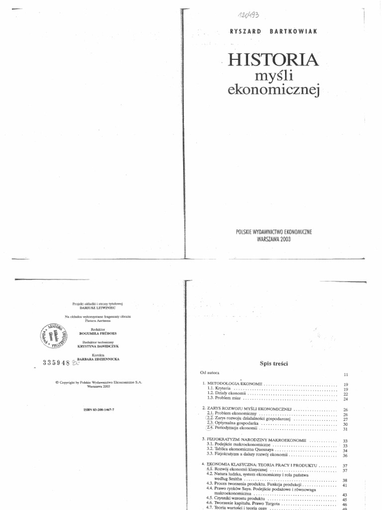 Bartkowiak R. - Historia Myśli Ekonomicznej | PDF