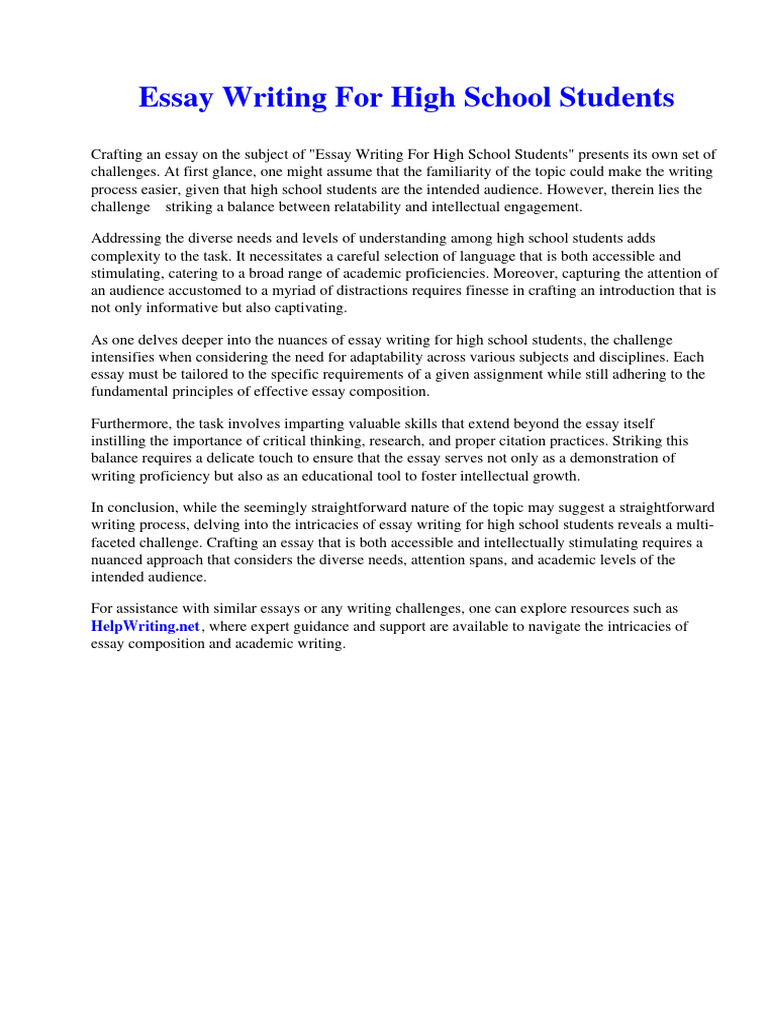Essay Writing For High School Students | PDF | Essays | Psychology