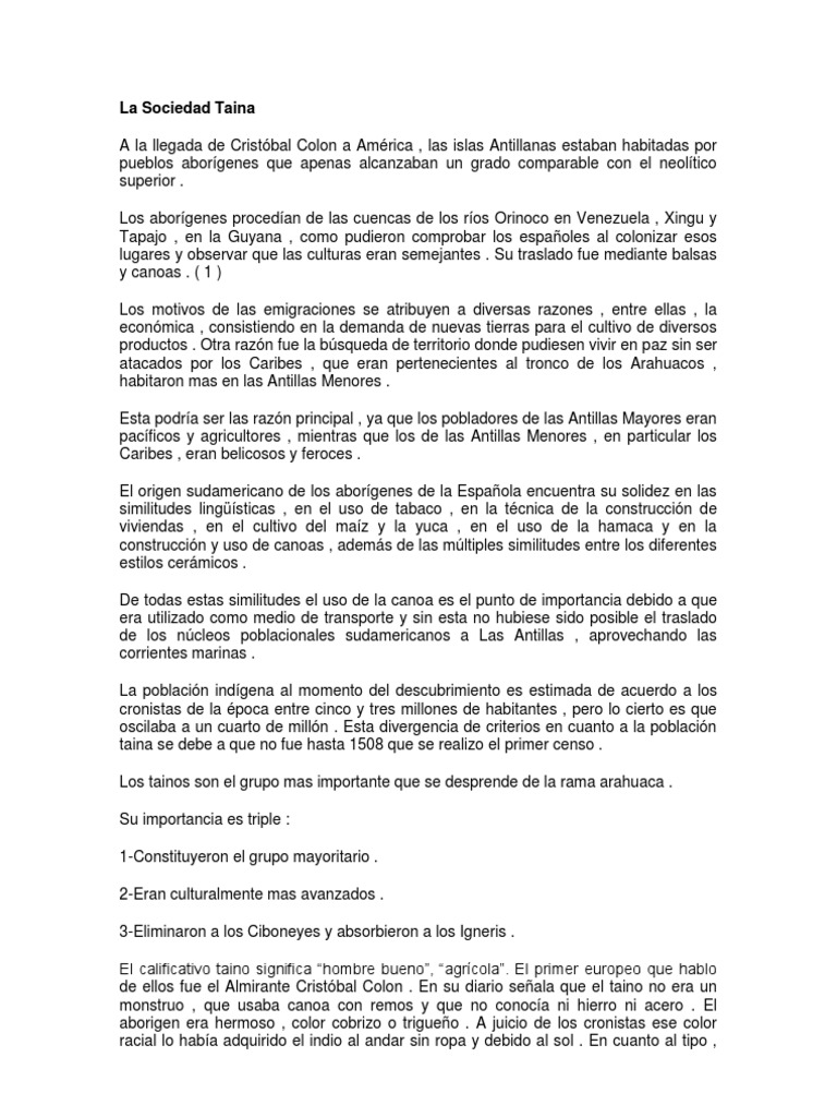 La Sociedad Taina | PDF | Pueblos Indígenas de las Américas | Antillas