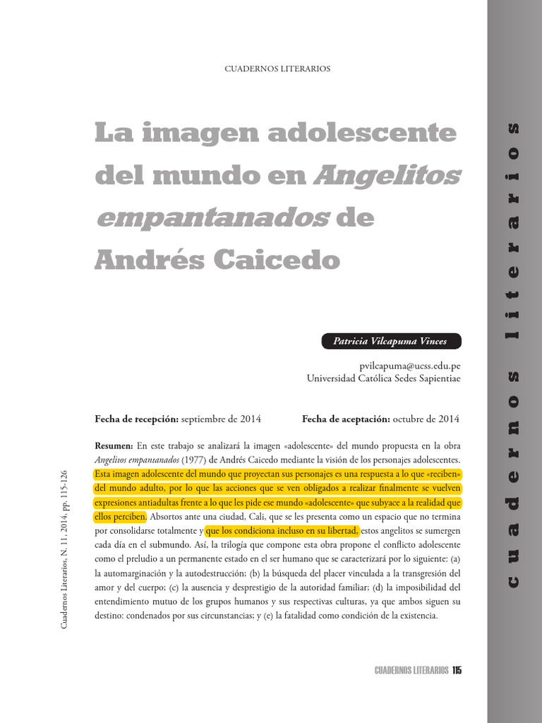 La imagen adolescente del mundoenAngelitos empantanados de Andrés Caicedo | PDF