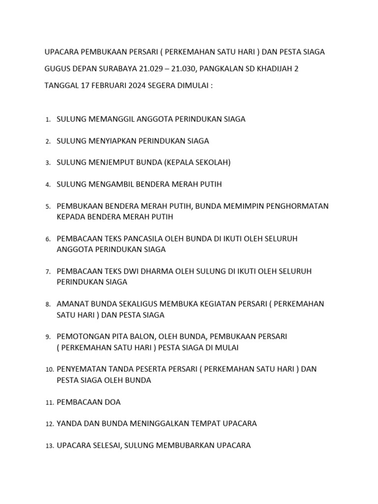 Upacara Pembukaan Persari Dan Pesta Siaga | PDF