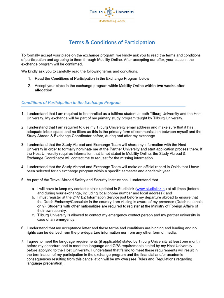 Terms & Conditions Exchange | PDF | International Student