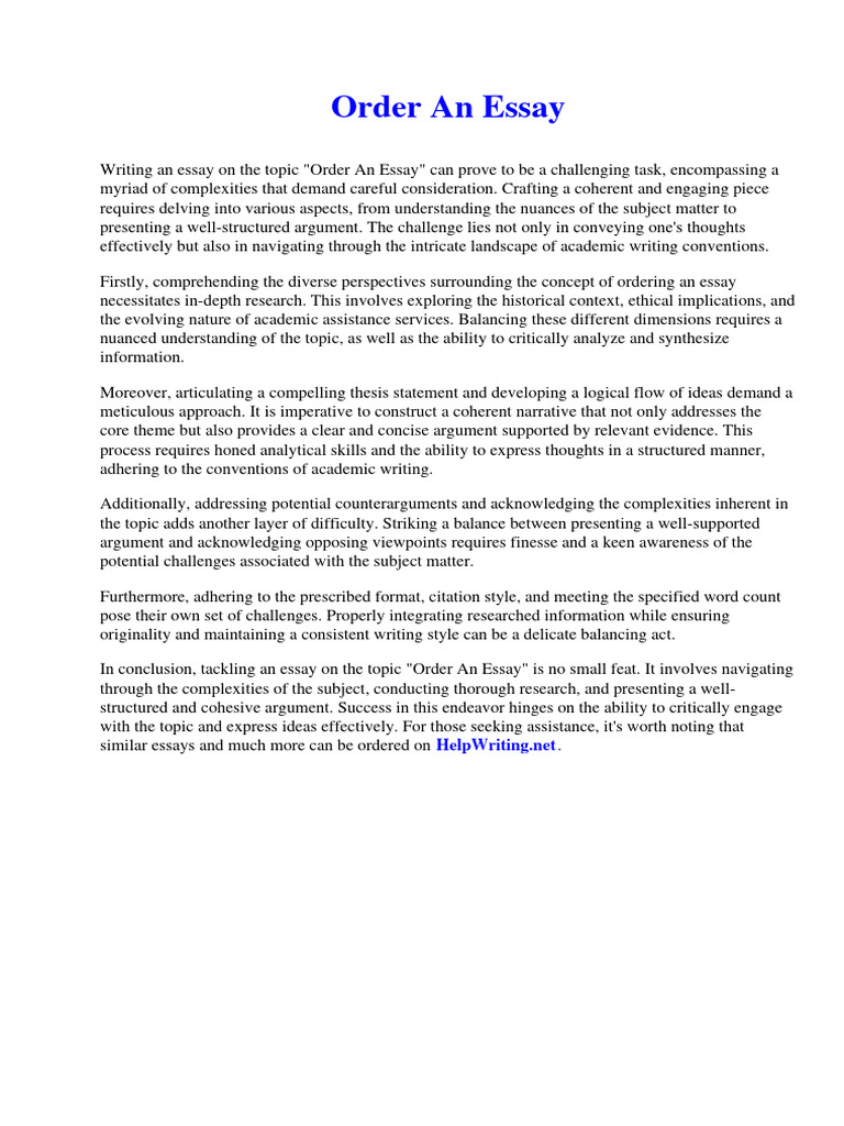 Order An Essay | PDF | Mental Disorder | Essays