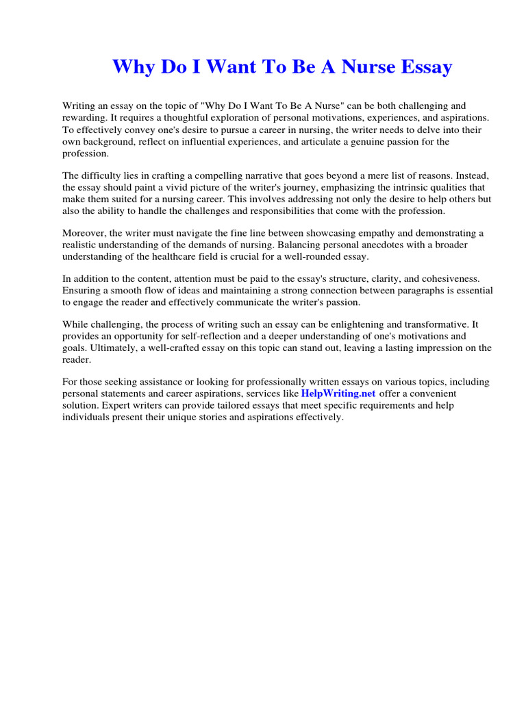 Why I Want to Be a Nurse Essay | PDF | Serial Killer | Mental Disorder