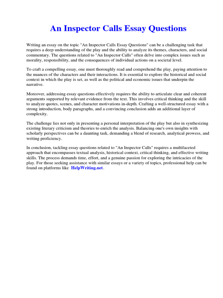 An Inspector Calls Essay Questions | PDF