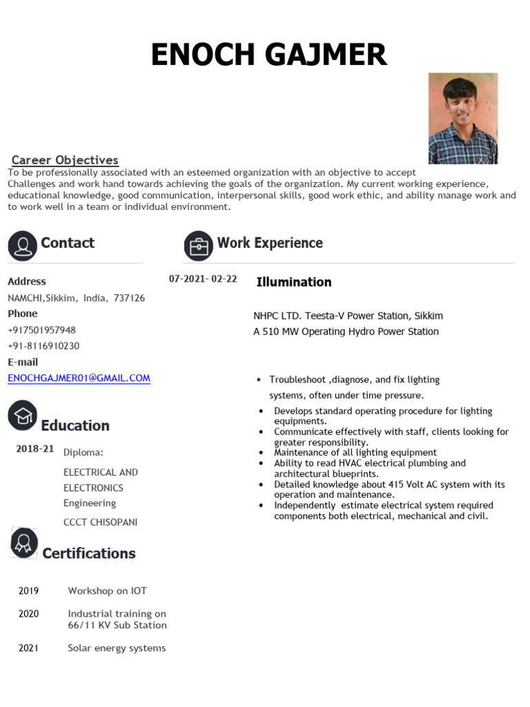 Enoch Resume | PDF | Transformer | Alternating Current