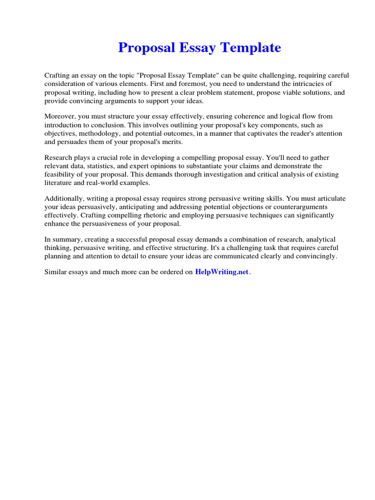 Proposal Essay Template | PDF | Management Of Hiv/Aids | Essays