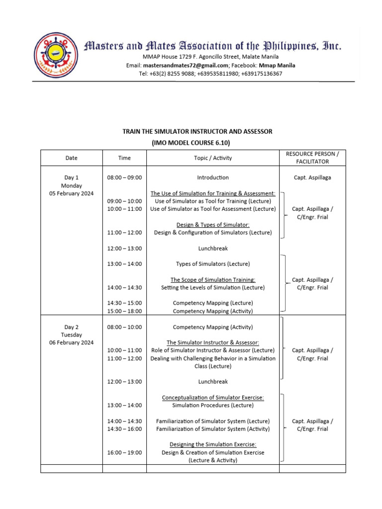 Schedule of Activities - IMO - MC - 6.10 | PDF | Simulation
