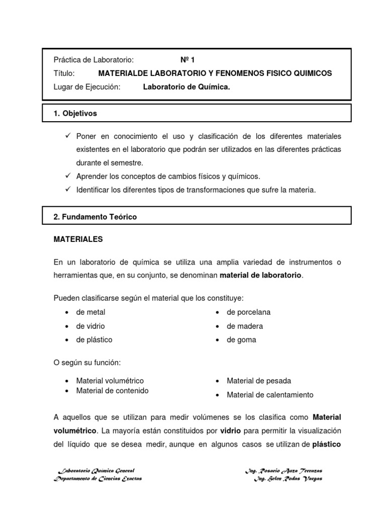 PRACTICA 1 (Materiales y Fenomenos F-Q) | PDF | Sustancias químicas | Química