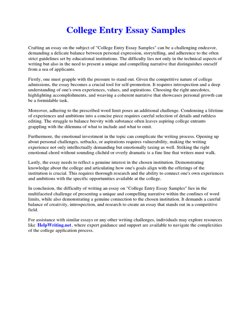 College Entry Essay Samples | PDF | Direct Marketing