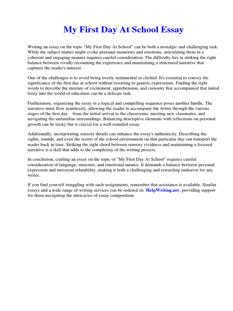 My First Day at School Essay Guide | PDF | Arc Gis | Geographic ...