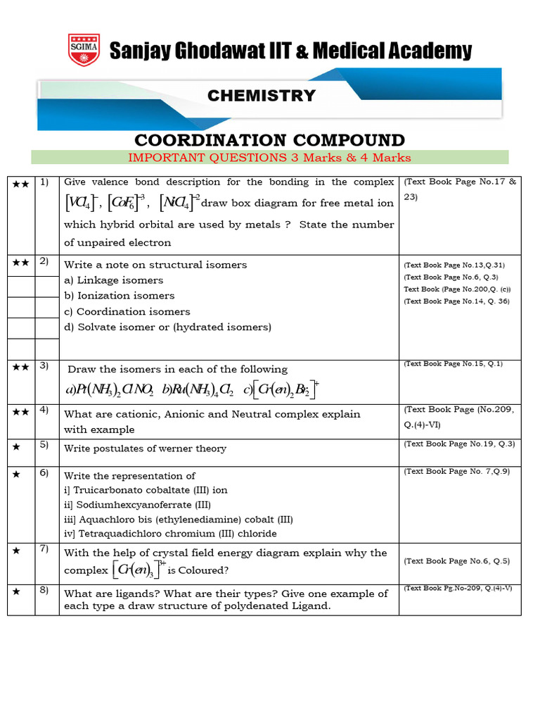 Key Questions on Coordination Compounds | PDF | Coordination Complex | Ion
