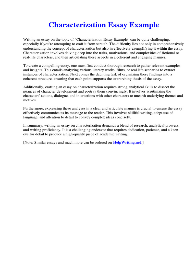 Characterization Essay Example | PDF | Essays | Gasoline