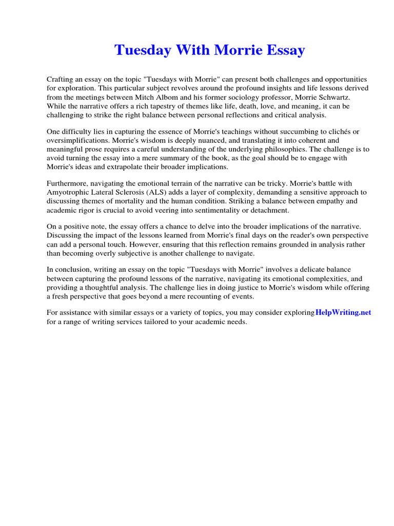 Tuesday With Morrie Essay | PDF | Id | Psychological Concepts