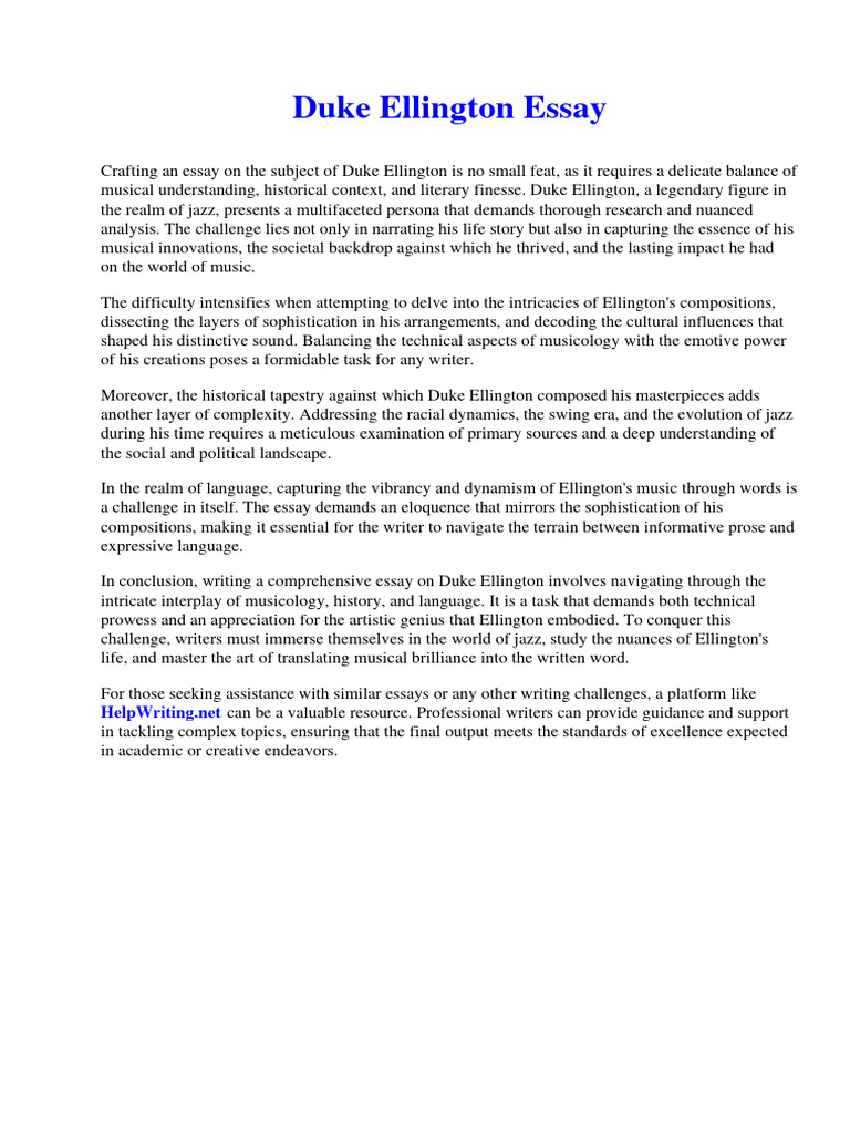 Duke Ellington Essay | PDF | Educational Technology | Information And ...