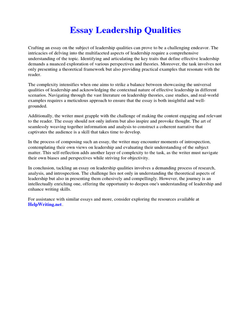 Essay Leadership Qualities | PDF | Cognition