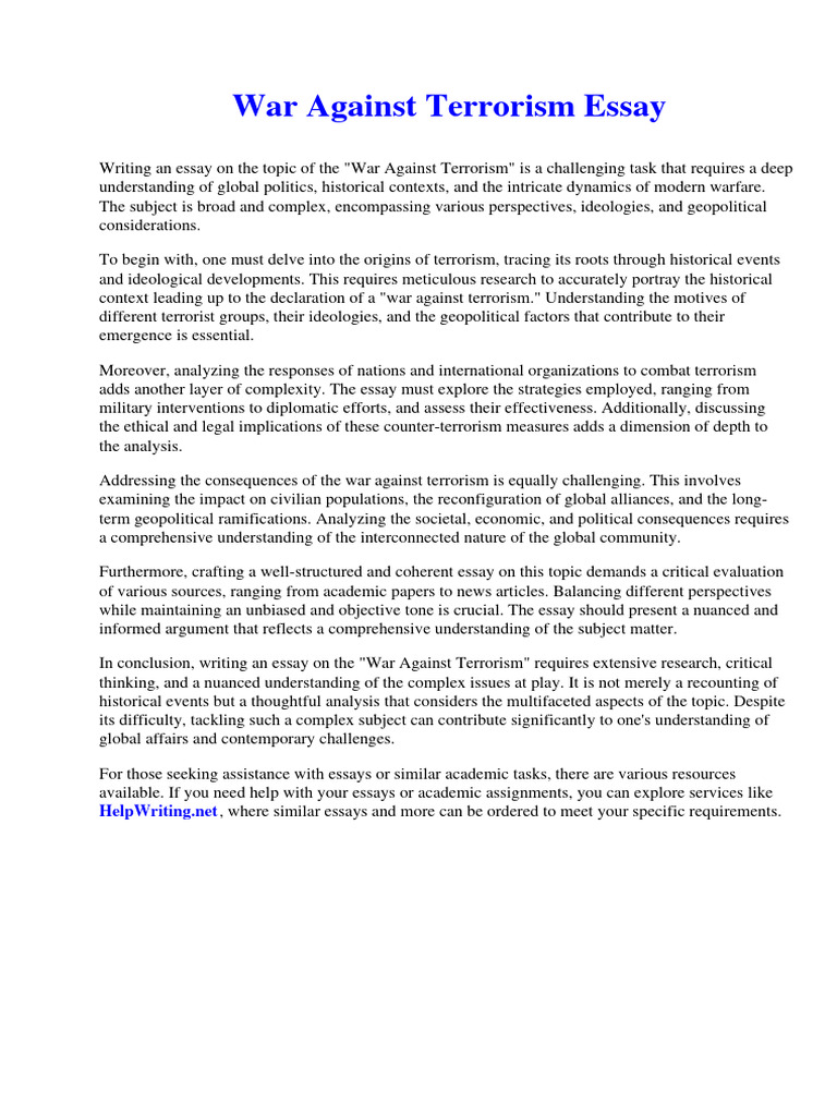 War Against Terrorism Essay | Download Free PDF | Essays | War On Terror
