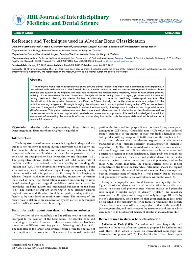 Reference and Techniques Used in Alveolar Bone Classification | PDF ...