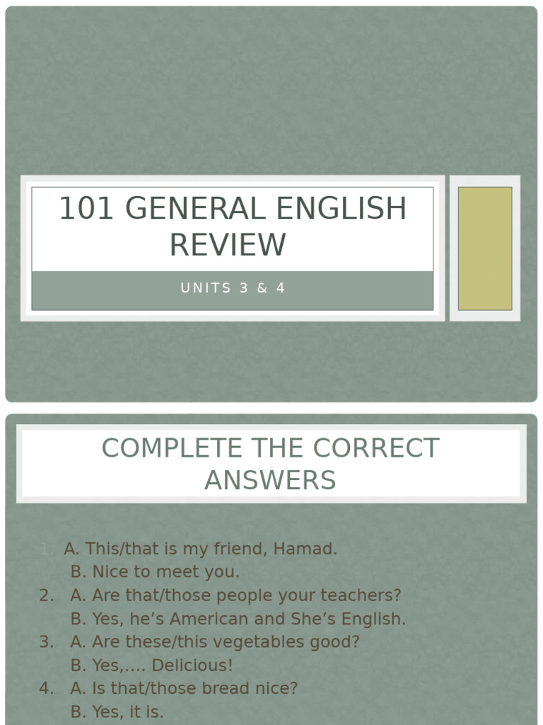 101 General English Review: U N I T S 3 & 4 | PDF | Cooking | Food And ...
