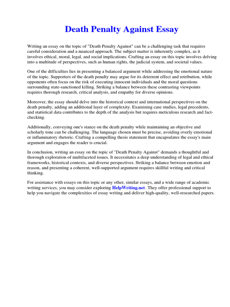 Death Penalty Against Essay | PDF | Essays | Martin Heidegger