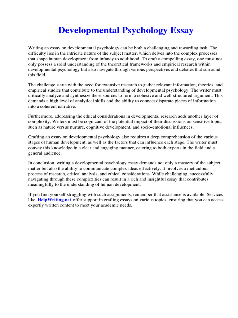 Developmental Psychology Essay | PDF | Logistics | Developmental Psychology