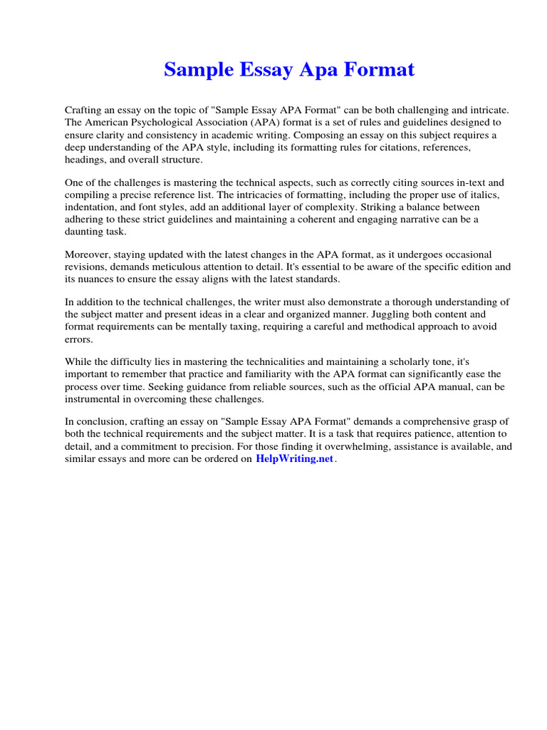 Sample Essay Apa Format | PDF | Apa Style | Clinical Medicine
