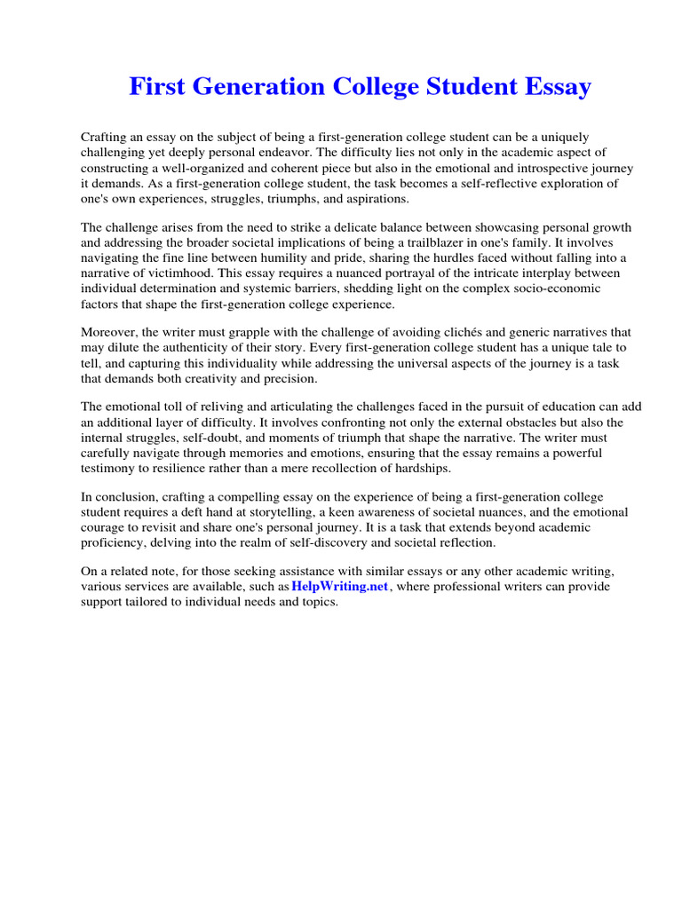 First Generation College Student Essay Pdf