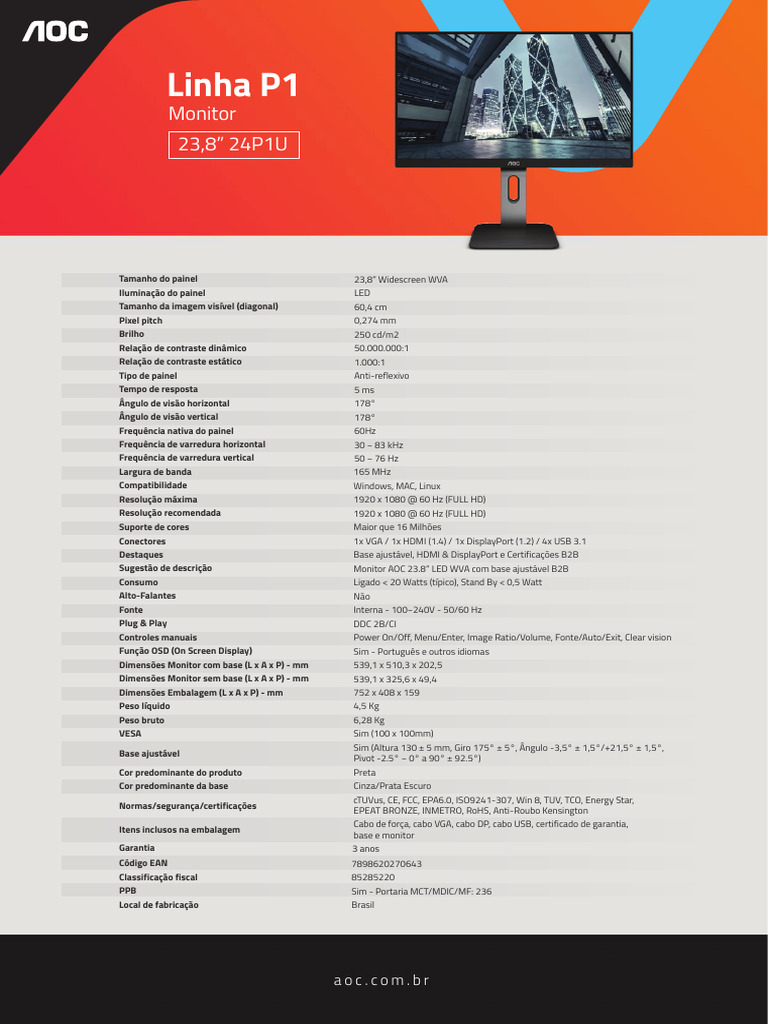 Monitor AOC 24P1U | PDF