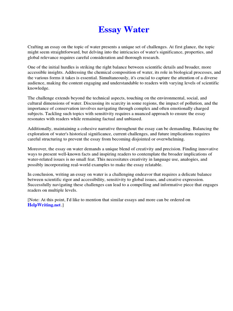 Essay Water | PDF | Cosette | Advertising