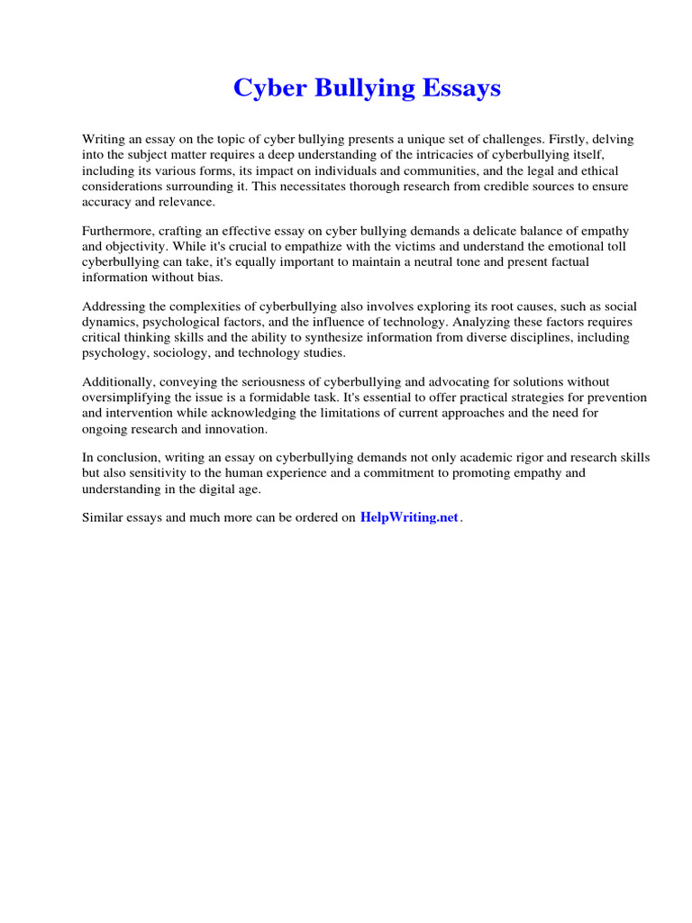 Cyber Bullying Essays | PDF | Sex | Cyberbullying