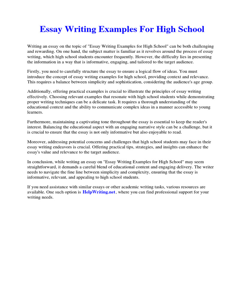 Essay Writing Examples For High School | PDF | Musical Theatre | Essays