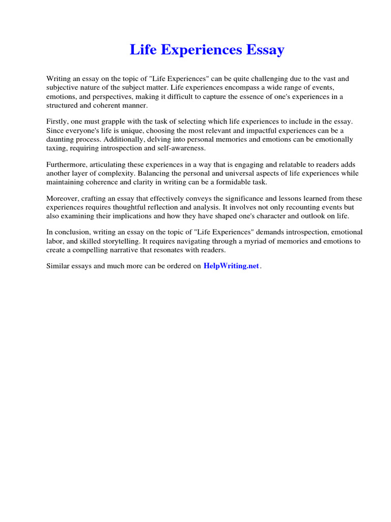 Life Experiences Essay | PDF | Customer | Essays