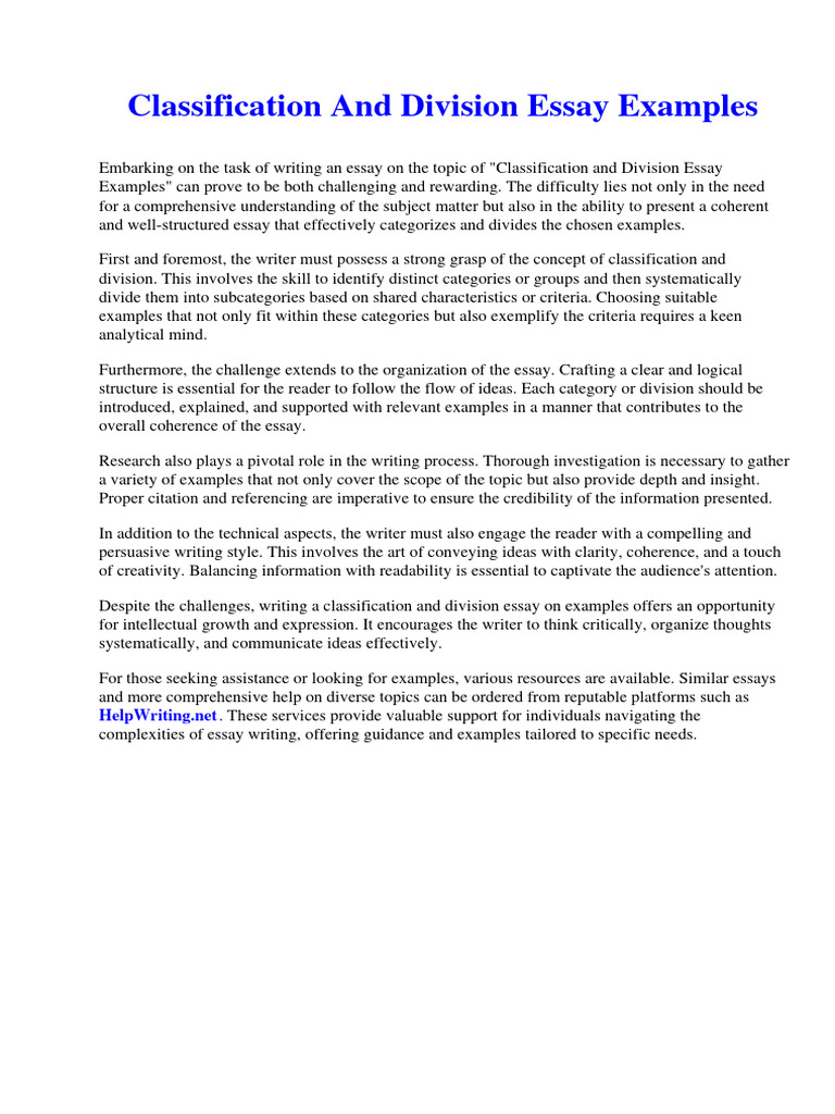 Classification and Division Essay Examples | PDF | Essays | Public Health