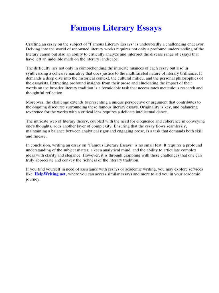 Famous Literary Essays | PDF