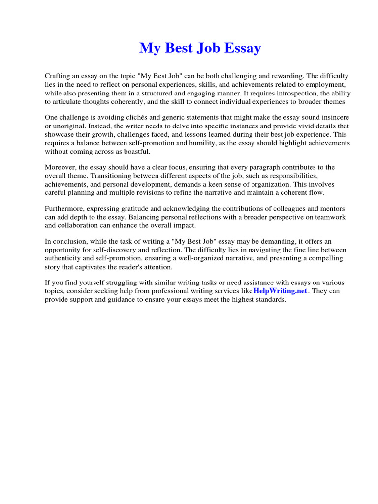 My Best Job Essay | PDF | Essays | Employment