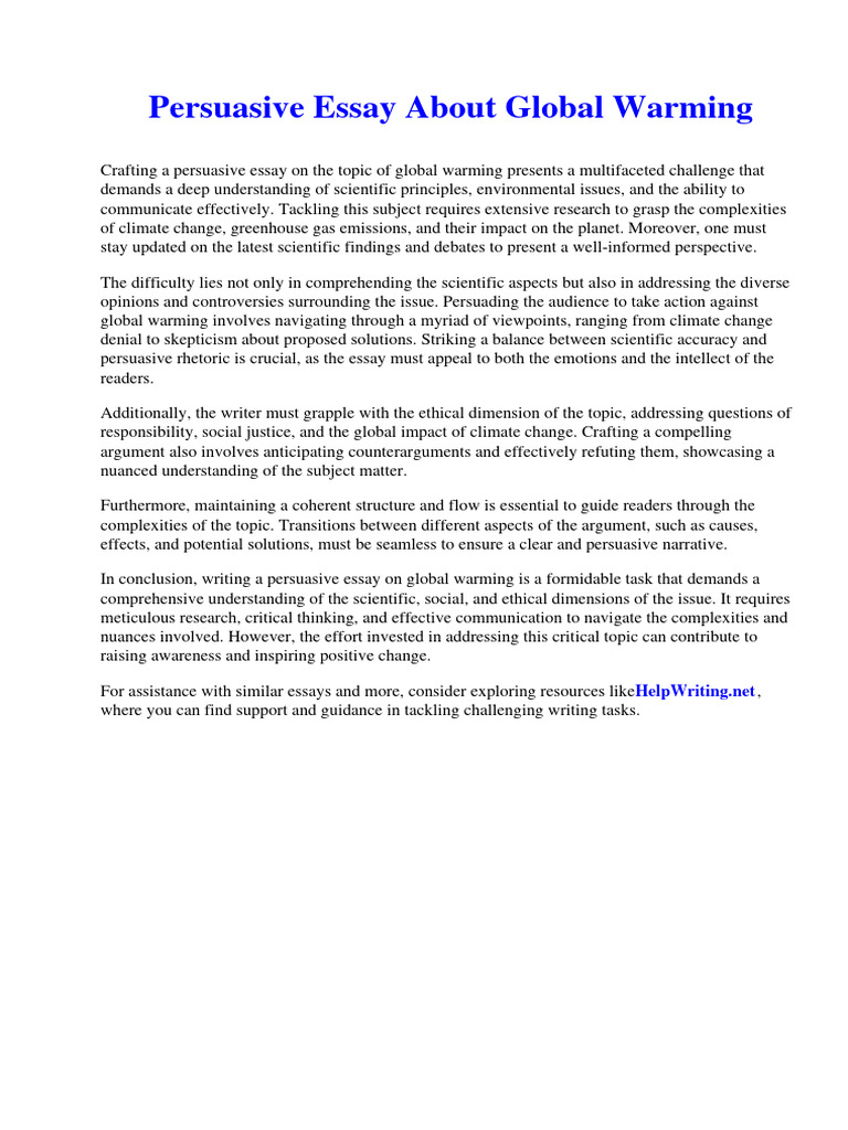 Persuasive Essay About Global Warming | PDF | Climate Change | Essays