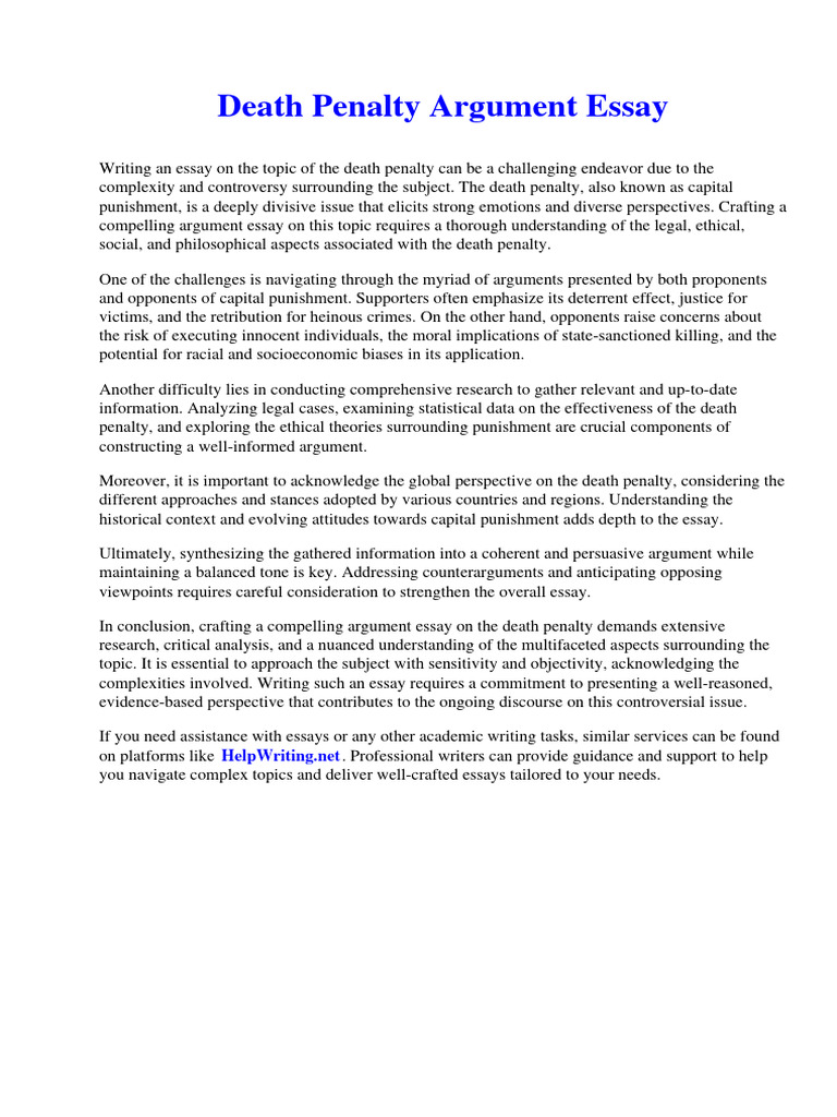 Death Penalty Argument Essay | PDF | Slavery | Capital Punishment