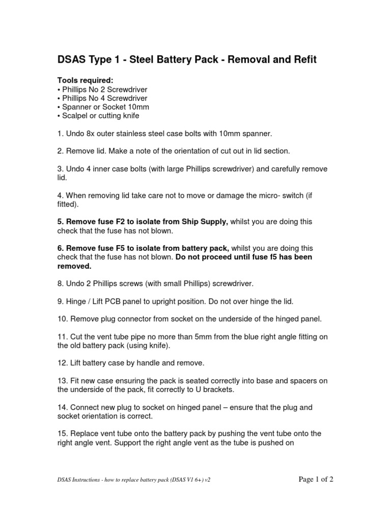 DSAS Instructions - How To Replace A Battery Pack (DSAS V1 6+) V2 | PDF ...